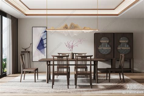 新中式餐厅3d模型下载【id1141914917】知末3d模型网