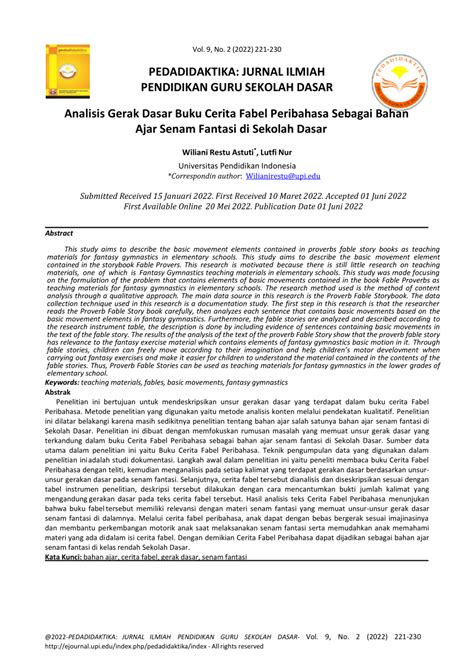 Pdf Analisis Gerak Dasar Buku Cerita Fabel Peribahasa Sebagai Bahan