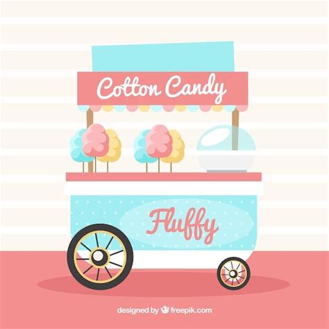 평면 디자인의 귀여운 솜사탕 키오스크 무료 벡터