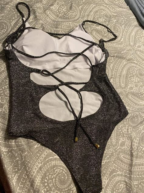 2020 Black Sexy Shiny Glitter Sparkling Lace Up One Piece Swimsuit