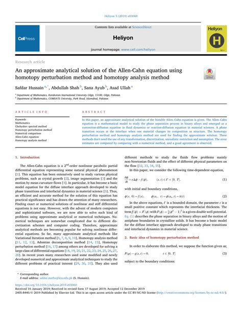 Pdf An Approximate Analytical Solution Of The Allen Cahn Equation Using Homotopy Perturbation