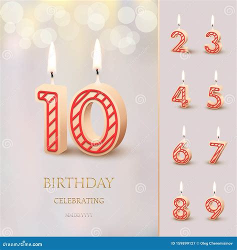 Burning Birthday Candle In The Form Of Number 10 Figure And Happy