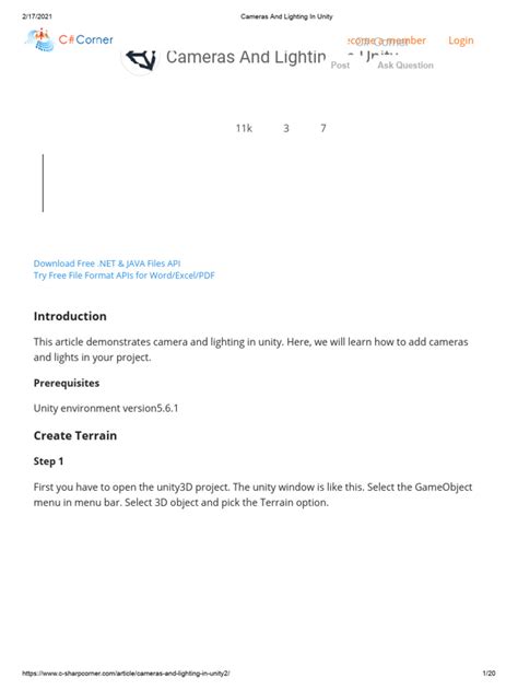 lesson 1 cameras and lighting in unity pdf c sharp programming