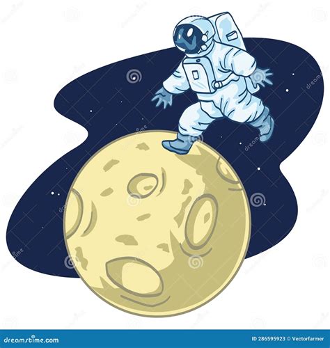 Astronaut Moon Landing Walking Hovering Cartoon Vector Illustration Stock Vector Illustration