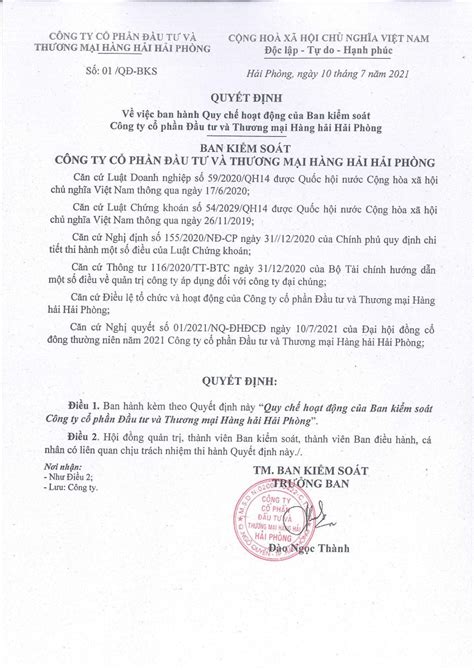 Quy chế hoạt động của Ban kiểm soát