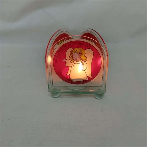 3x 1990s Christmas Themed Triangular Glass Tea Light Holderss