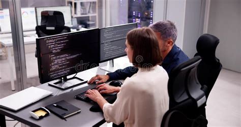 Man Programming Code On Computers Stock Image Image Of Page Internet
