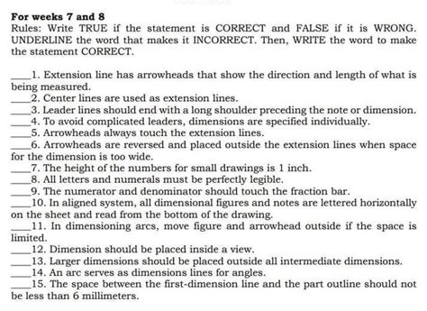 For Weeks 7 And 8 Rules Write True If The Statement Is Correct And False If It Is Wrong