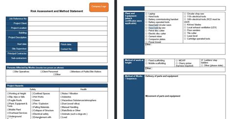 Risk Assessment And Method Statement Word Template Hands Editable