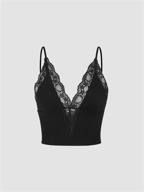 Satin Lace V Neck Cami Crop Top For Date