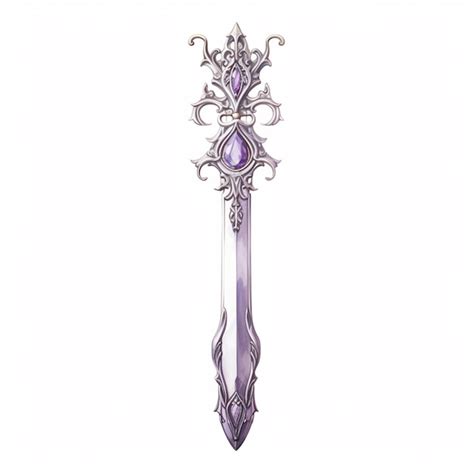 Premium Photo There Is A Drawing Of A Sword With A Purple Stone On It