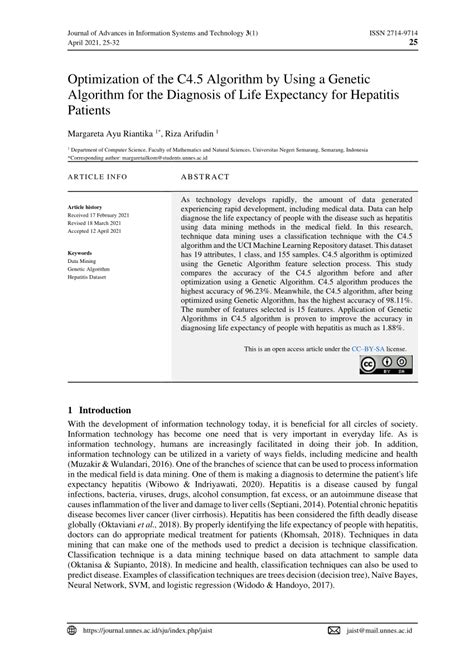 pdf optimization of the c4 5 algorithm by using a genetic algorithm