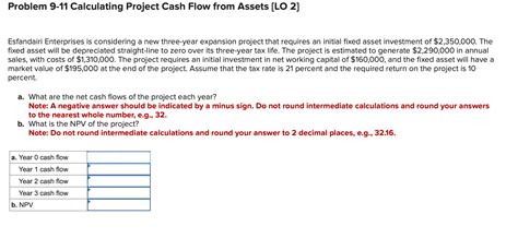 Solved Problem 9 11 Calculating Project Cash Flow From Chegg