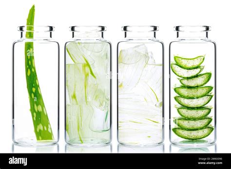 Homemade Skin Care Aloe Vera And Aloe Vera Gel In Glass Bottles