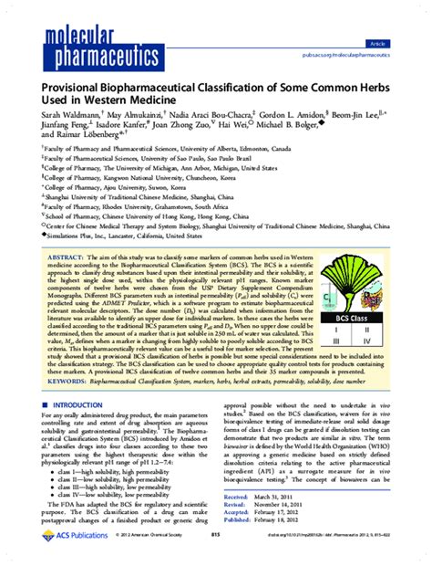 Pdf Provisional Biopharmaceutical Classification Of Some Common Herbs