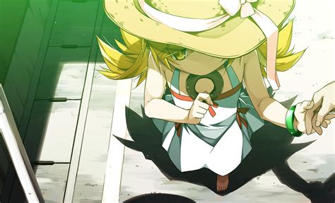 Bakemonogatari Blonde Hair Dress Flat Chest Food Hat Loli Long Hair