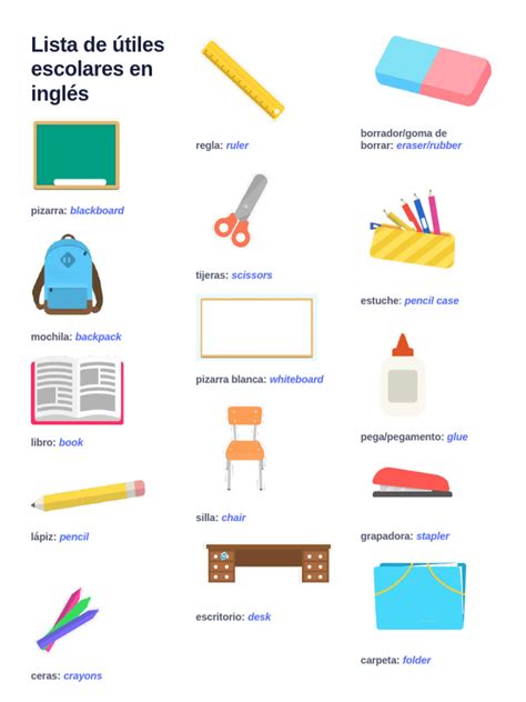 Lista De útiles Escolares En Inglés Pdf