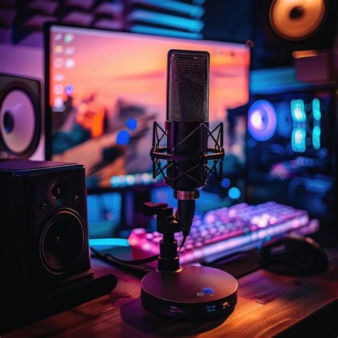 Premium Photo Modern Professional Microphone In Recording Studio