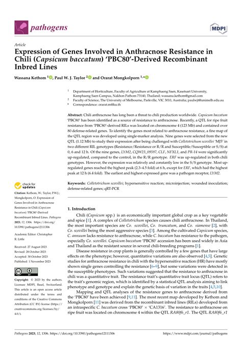 Pdf Expression Of Genes Involved In Anthracnose Resistance In Chili