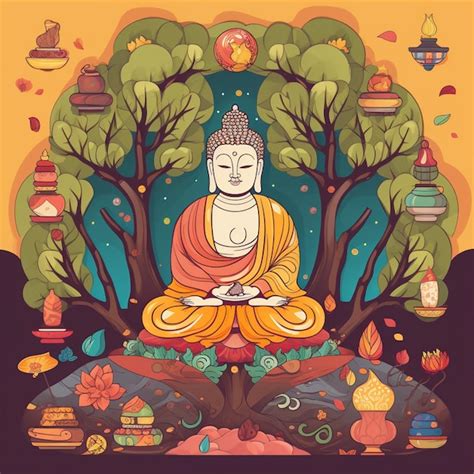 Premium AI Image Cartoon Buddhas Enlightenment