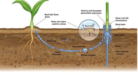 Illustration Of Plant Root Anatomy And Nutrient Absorption A Cross Section Reveals The Stock