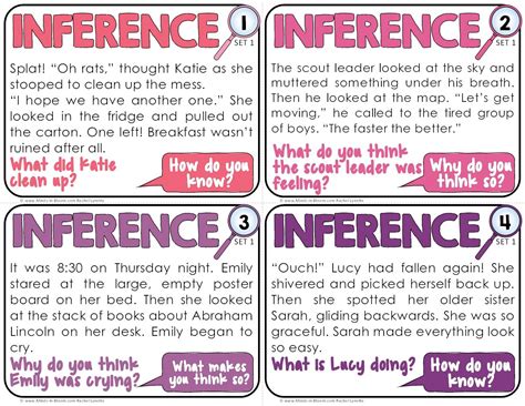 Inference Task Cards Color Reading Strategies For Grades 4 5
