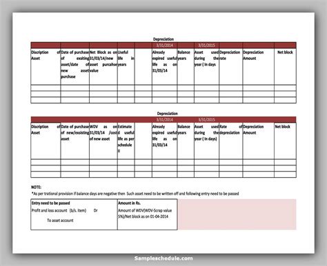 Sample Depreciation Schedule Sample Schedule Sample Depreciation Schedule Sample Schedule