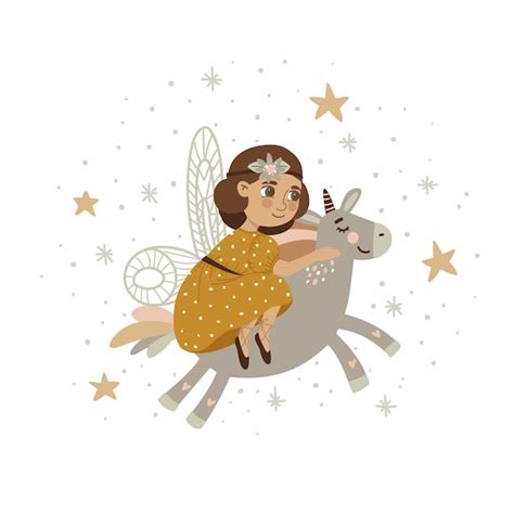 Premium Vector Beautiful Poster With Fairy And Unicorn