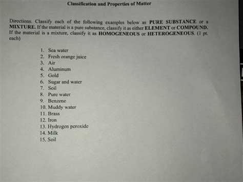 [solved] classification and properties of matter directions classify each course hero