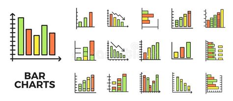 Bar Charts Set Statistical Data Horizontal Vertical Bars Axis X Axis Stock Vector