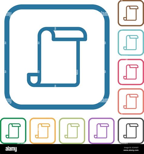 blank paper scroll simple icons in color rounded square frames on white