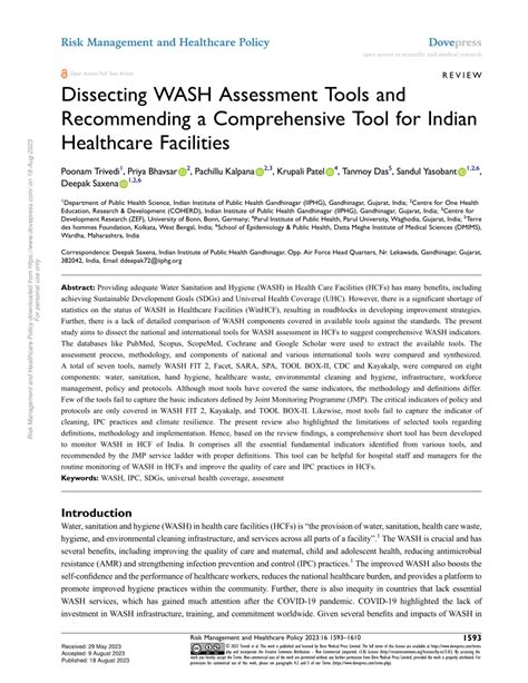 PDF Dissecting WASH Assessment Tools And Recommending A Comprehensive Tool For Indian