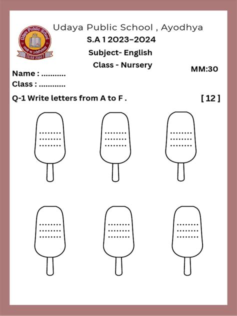 Nursery Question Paper English Pdf