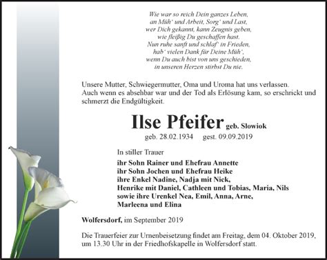 Traueranzeigen Von Ilse Pfeifer Trauer In Thueringende