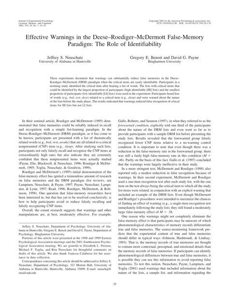 PDF Effective Warnings In The Deese Roediger McDermott False Memory