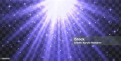 밝은 파란색 복사광이 투명한 배경에 반짝임과 반짝이는 입자로 터져 축제 효과를 연출합니다 플레어가 있는 빛 새벽의 태양 광선 벽지 광학 기기에 대한 스톡 벡터 아트 및 기타