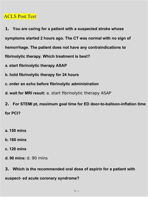 Acls Post Test Questions And Answers 2023 Verified Answers Acls Acls Stuvia Us