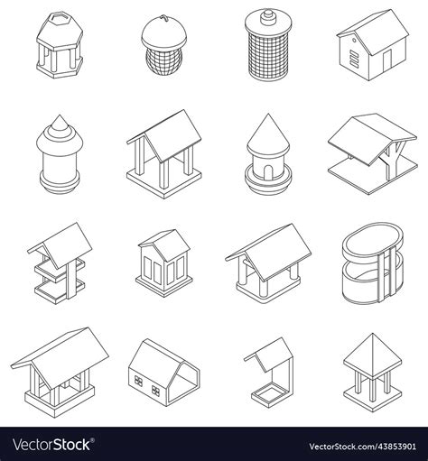 Bird Feeders Icons Set Outline Royalty Free Vector Image