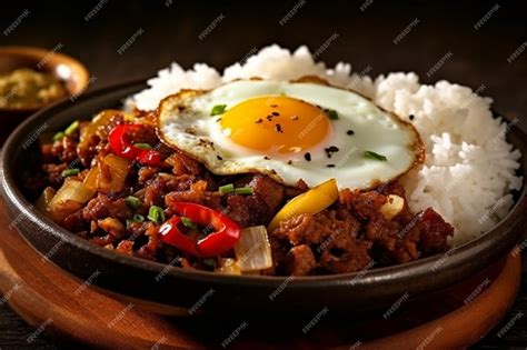 Premium Ai Image Sisig Fatty Meat And White Rice On A Plate Filipino Dish