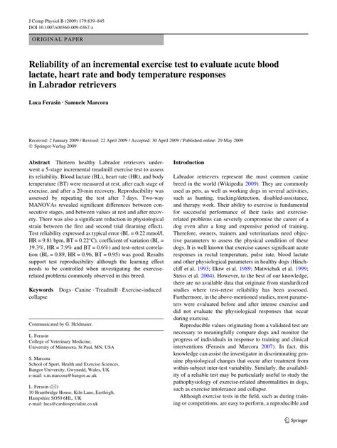 Pdf Reliability Of An Incremental Exercise Test To Evaluate Acute