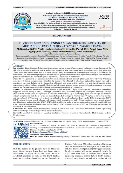 Pdf Phytochemical Screening And Antidiabetic Activity Of Methanolic Extract Of Caylusea