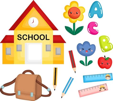 Un Vector De Escuela Y Objeto Relacionado Con La Escuela Vector Premium