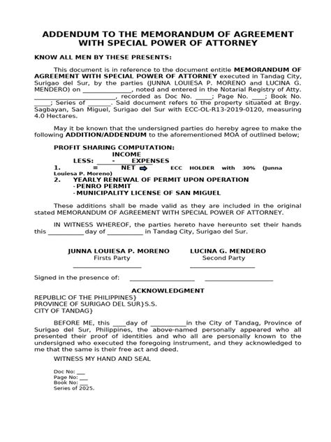Addendum To The Memorandum Of Agreement Junna Moreno Pdf