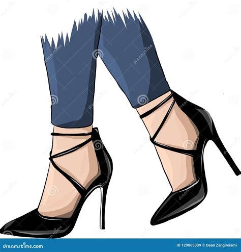 Muchachas Del Vector En Tacones Altos Forme La Ilustración Piernas Femeninas En Zapatos Diseño