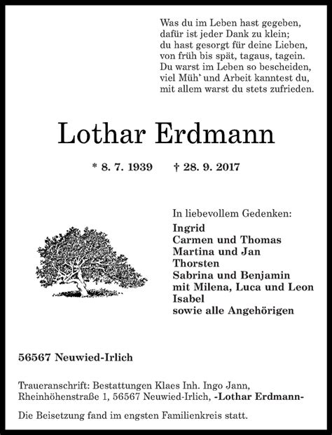 Traueranzeigen Von Lothar Erdmann Rz Trauerde