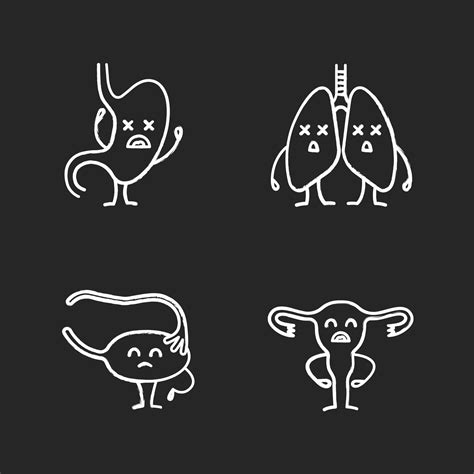 Sad Human Internal Organs Characters Chalk Icons Set Unhappy Stomach