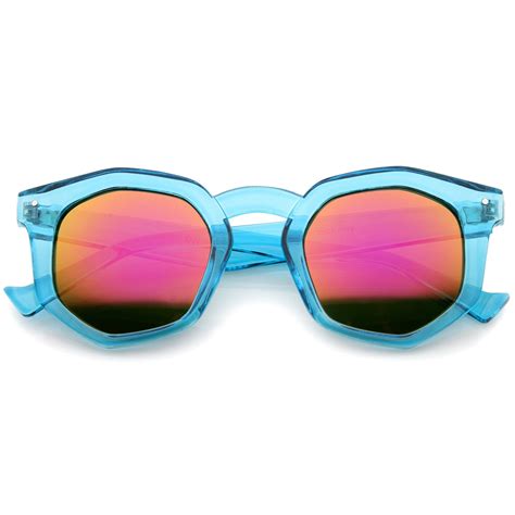 Retro Geometric Colorful Translucent Hexagon Sunglasses Zerouv