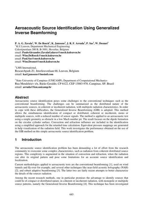 Pdf Aeroacoustic Source Identification Using Generalized Inverse Beamforming