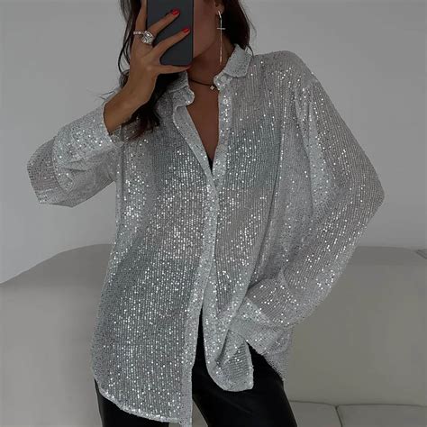 Женская прозрачная рубашка с блестками Aliexpress