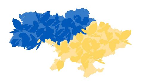 Карта украины желтый и синий цвет флага украины украшенный цветами и
